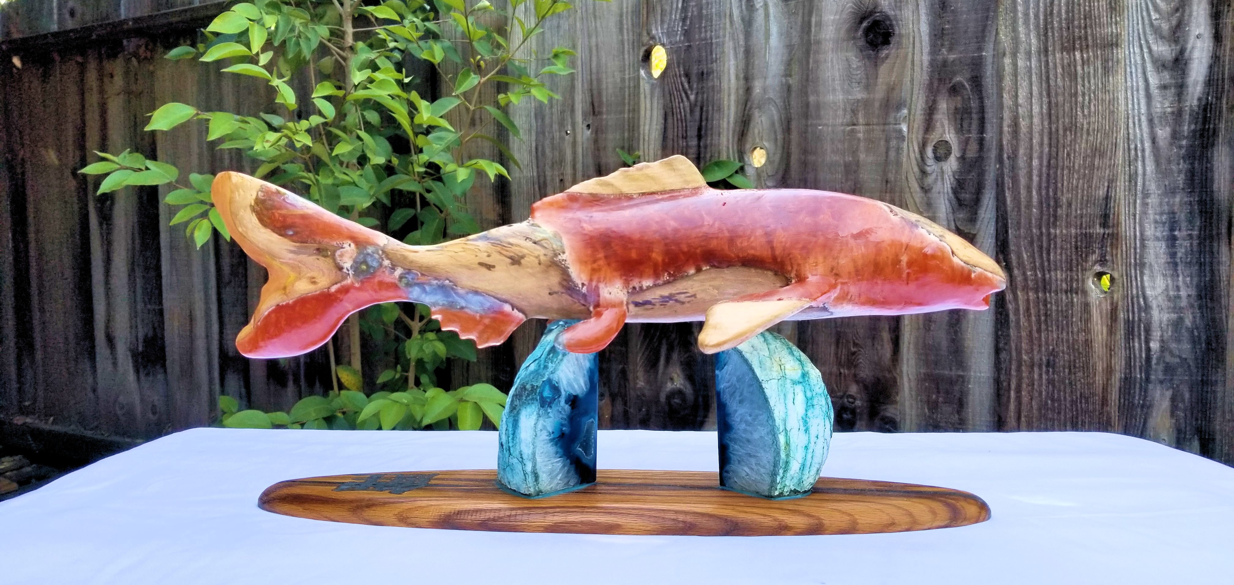 Koi fish version 2.0, carved from a branch and copper-colored epoxy ...